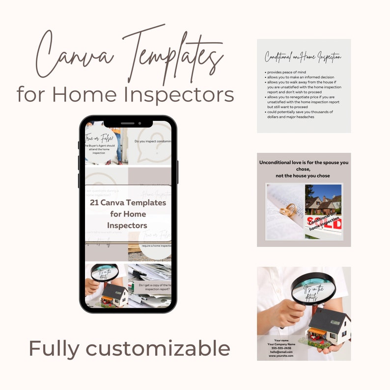 Neutral Canva Template Bundle for Home Inspectors Social Media ...