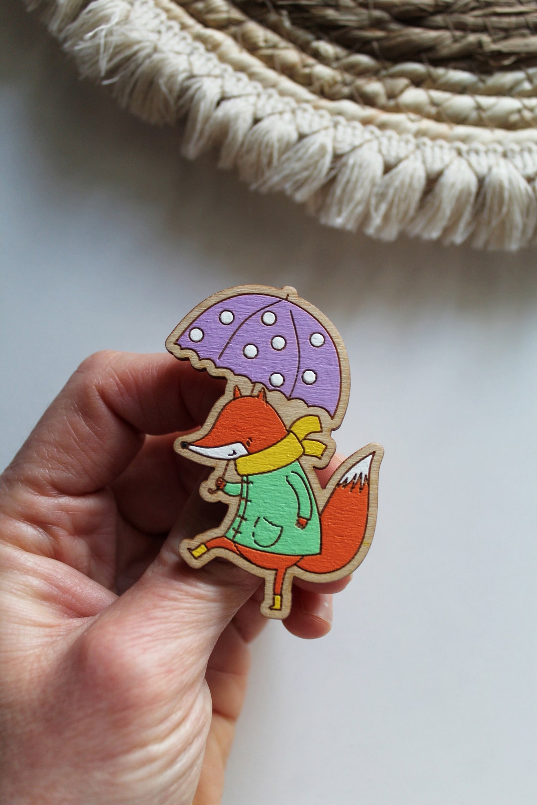 Wooden Fox Brooch Pin, Laser Cut Jewellery, Handmade Accessory, Hand ...