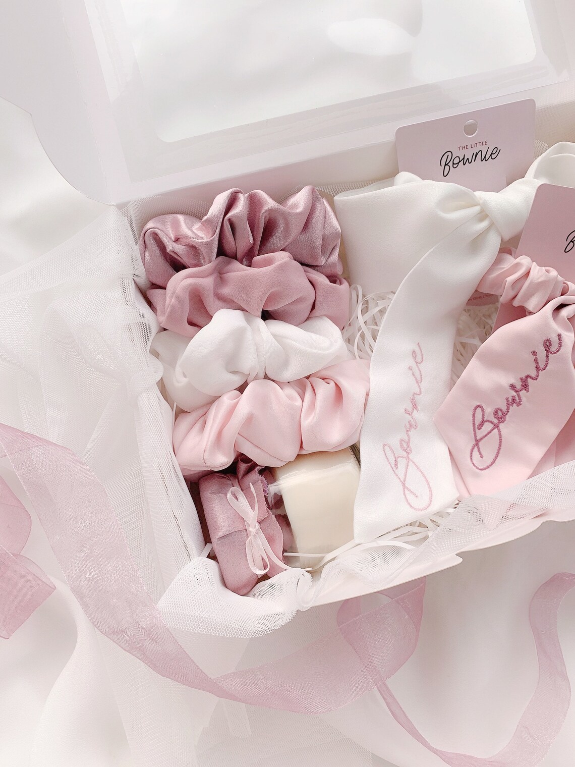 Personalized Scrunchies Bow Candle Gift Box, Custom Name Embroidered ...