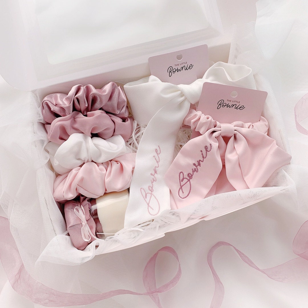 Personalized Scrunchies Bow Candle Gift Box, Custom Name Embroidered ...