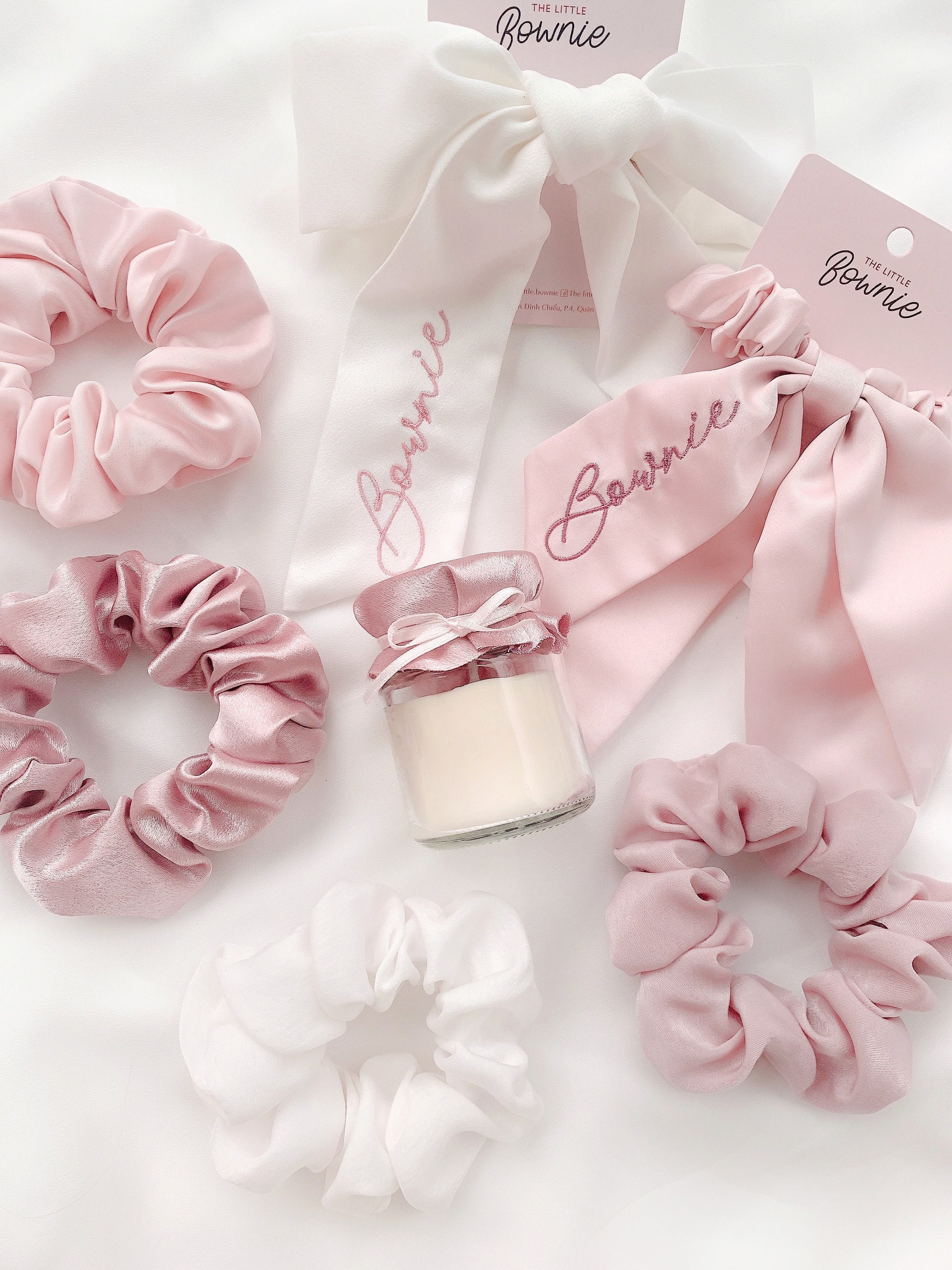 Personalized Scrunchies Bow Candle Gift Box, Custom Name Embroidered ...