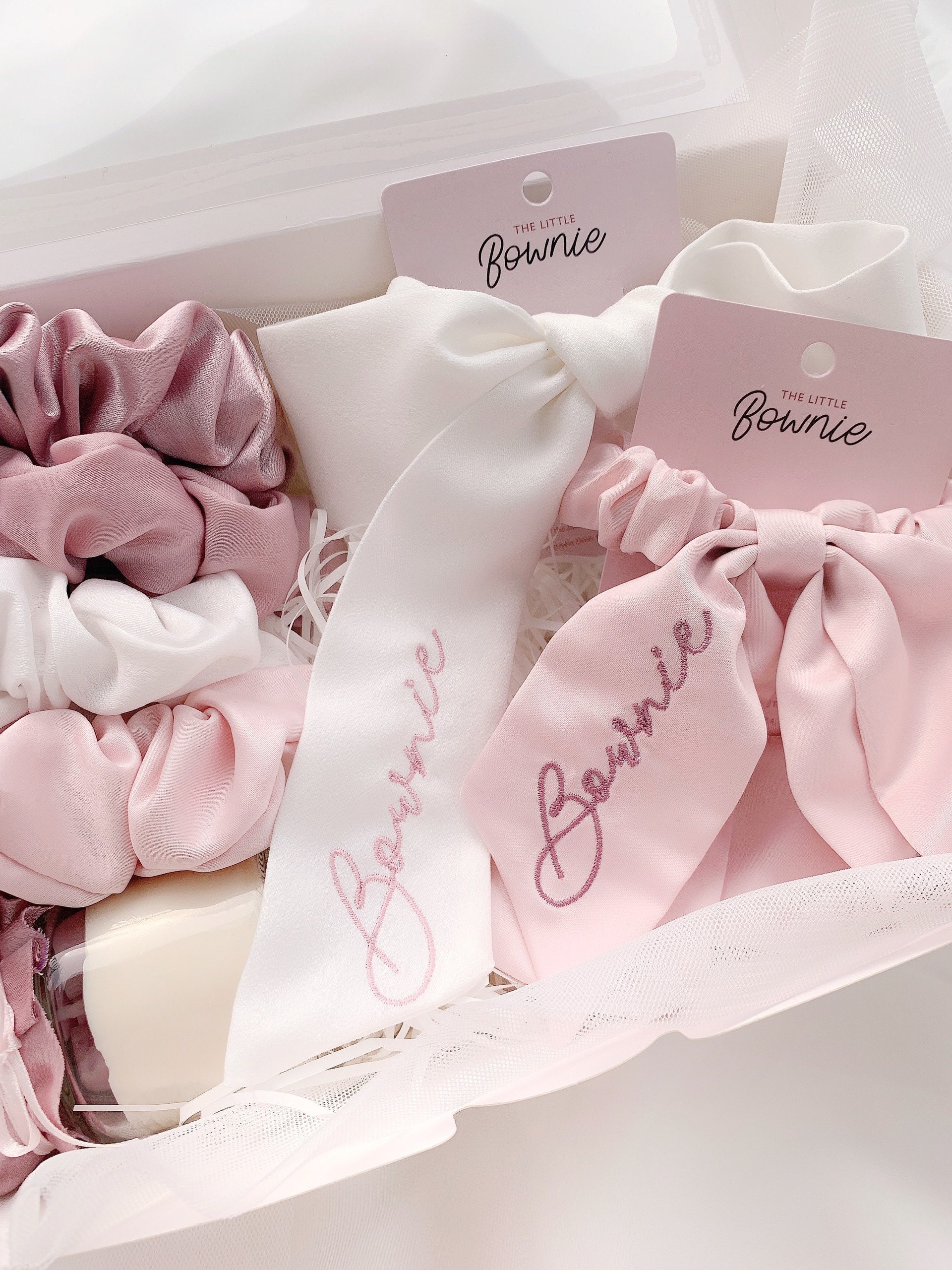 Personalized Scrunchies Bow Candle Gift Box, Custom Name Embroidered ...