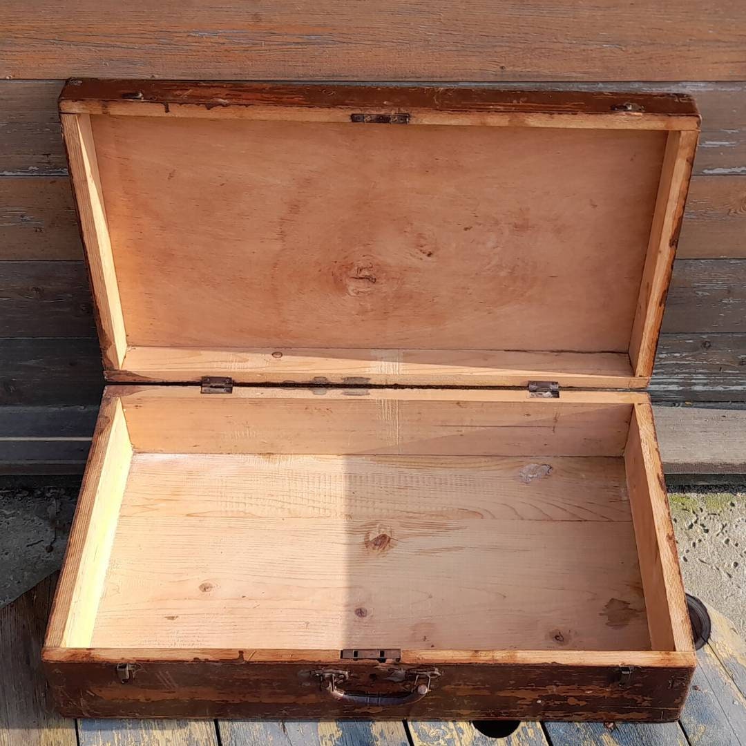 Wood Suitcase, Antique Wood Suitcase, Primitive Handmade Wooden Box ...