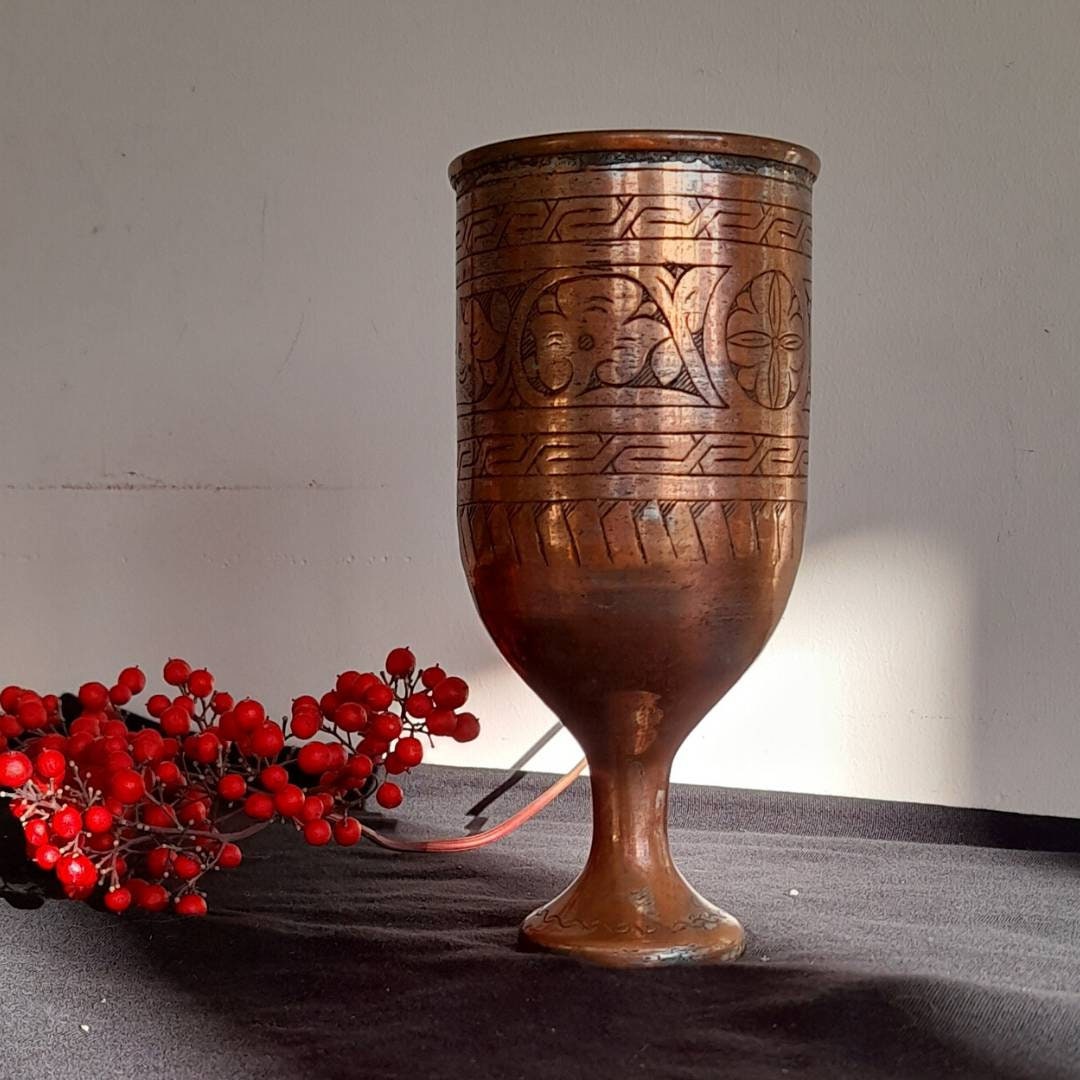 Vintage Antique Copper Goblet Engraved Copper Goblet, Antique Copper ...