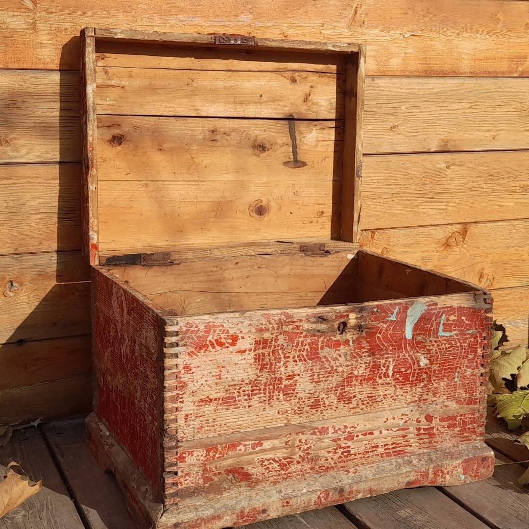 Antique Wooden Chest I Vintage Wooden Trunk I Primitive Farmhouse Decor ...