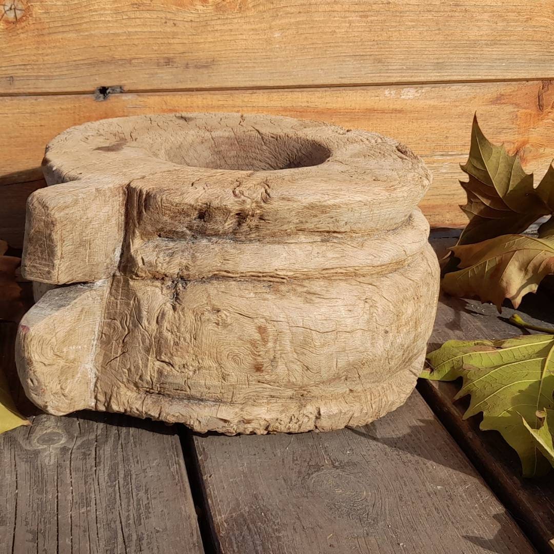 150 Years Old Olive Tree Mortar, Antique Primitive Handmade Wood Mortar ...