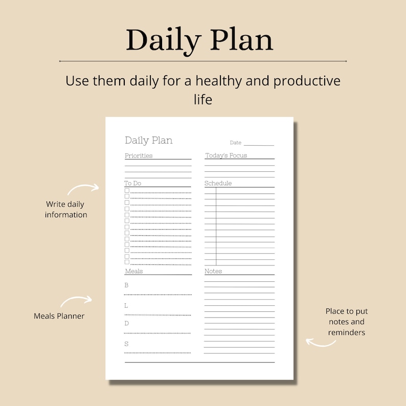 Daily Planner Printable, Daily Meal Planner, Undated Planner, to Do ...