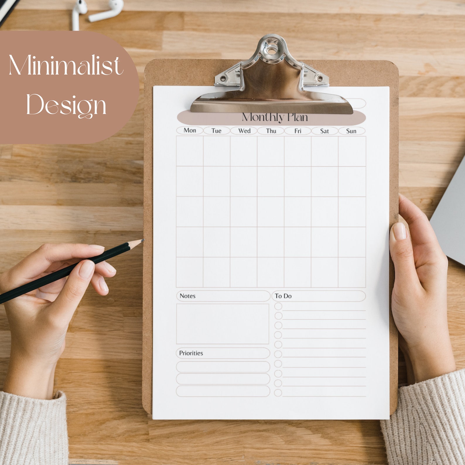 Monthly Plan, Work Day Schedule, Minimalist Planner, Instant Download ...