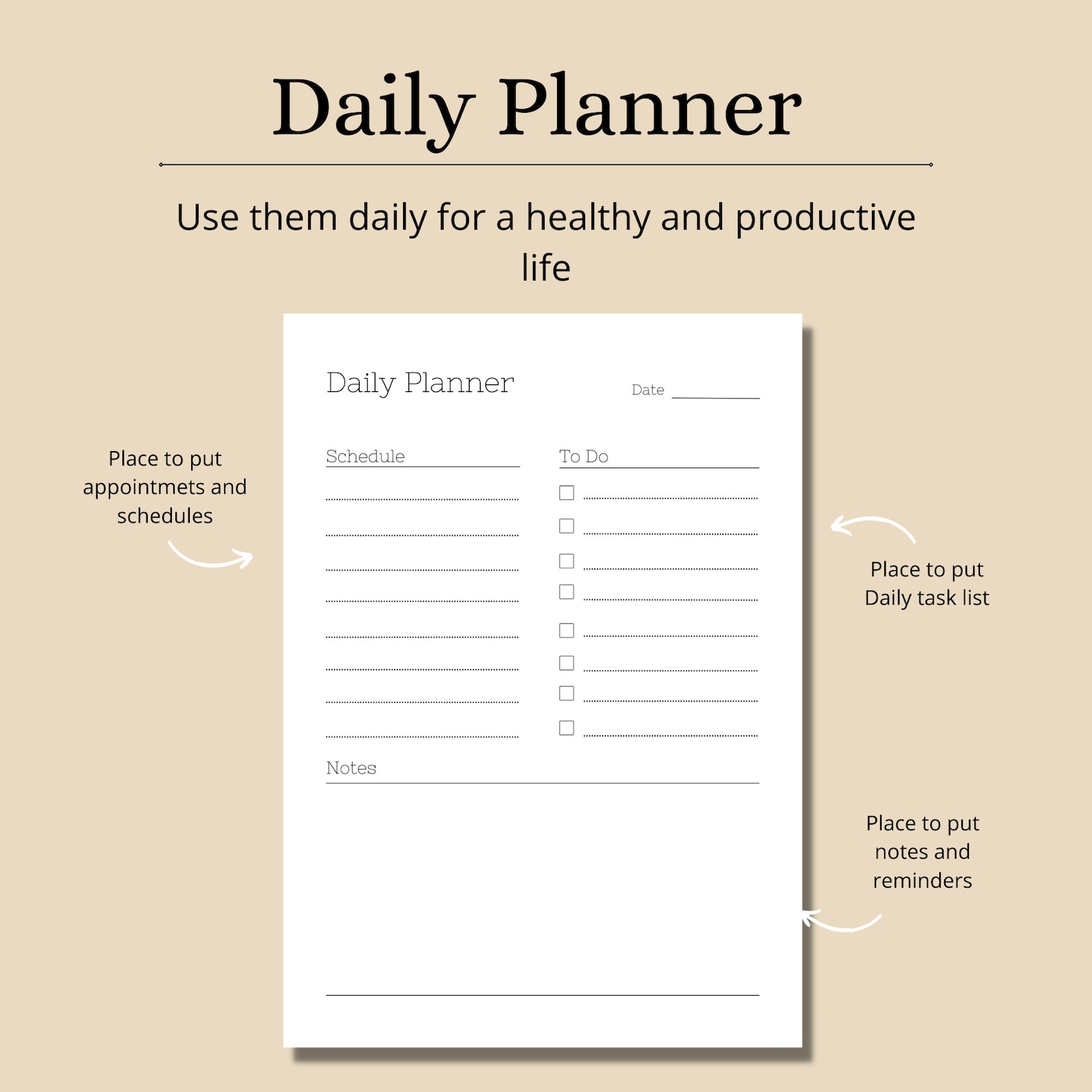 Daily Planner Printable, Minimalist Daily to Do List for Work, Undated ...
