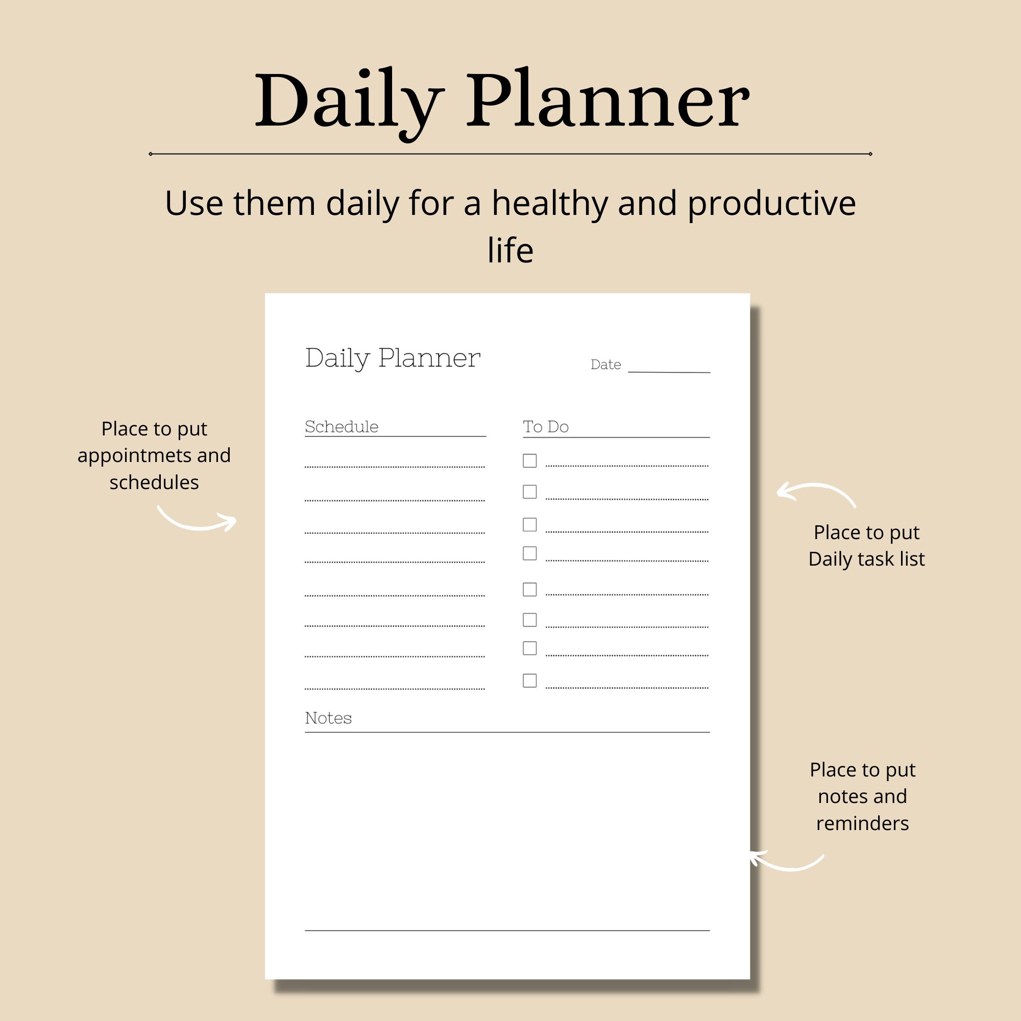 Daily Planner Printable, Minimalist Daily to Do List for Work, Undated ...