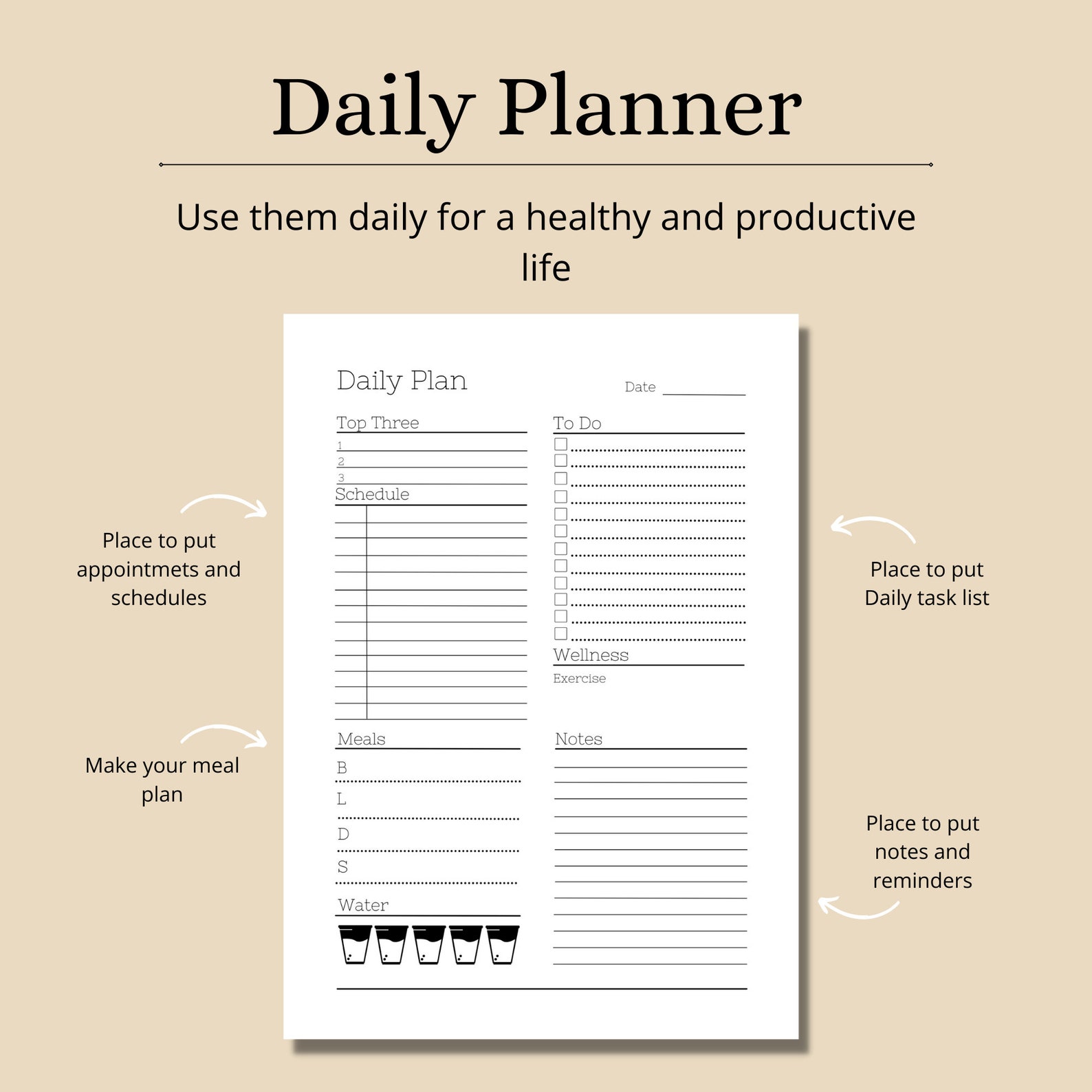 Daily Planner Printable, Productivity Planner, Daily to Do List, Daily ...