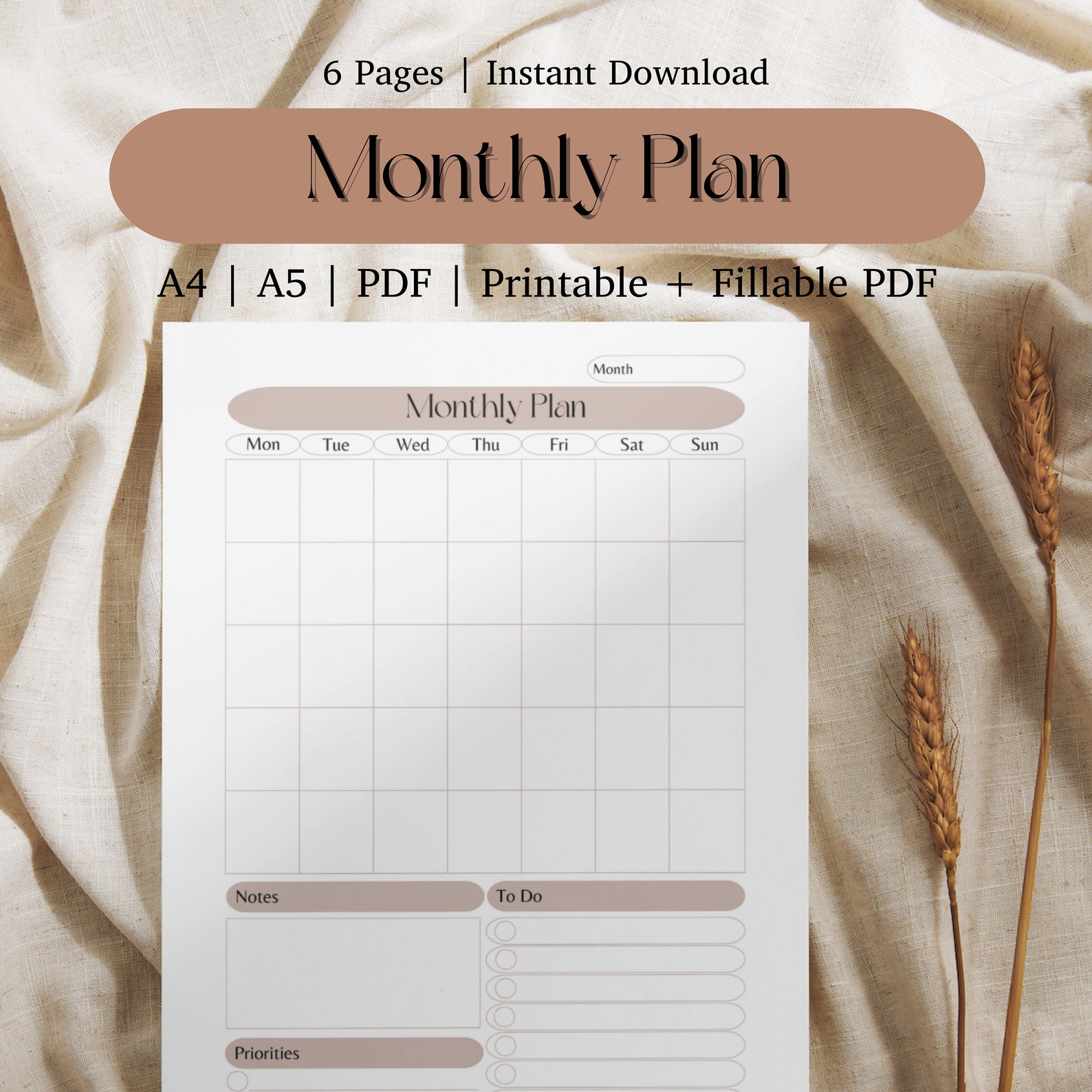Monthly Plan, Work Day Schedule, Minimalist Planner, Instant Download ...