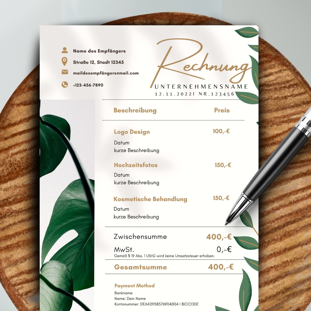Modern German Invoice Template, Template for Word, Pages & Openoffice ...