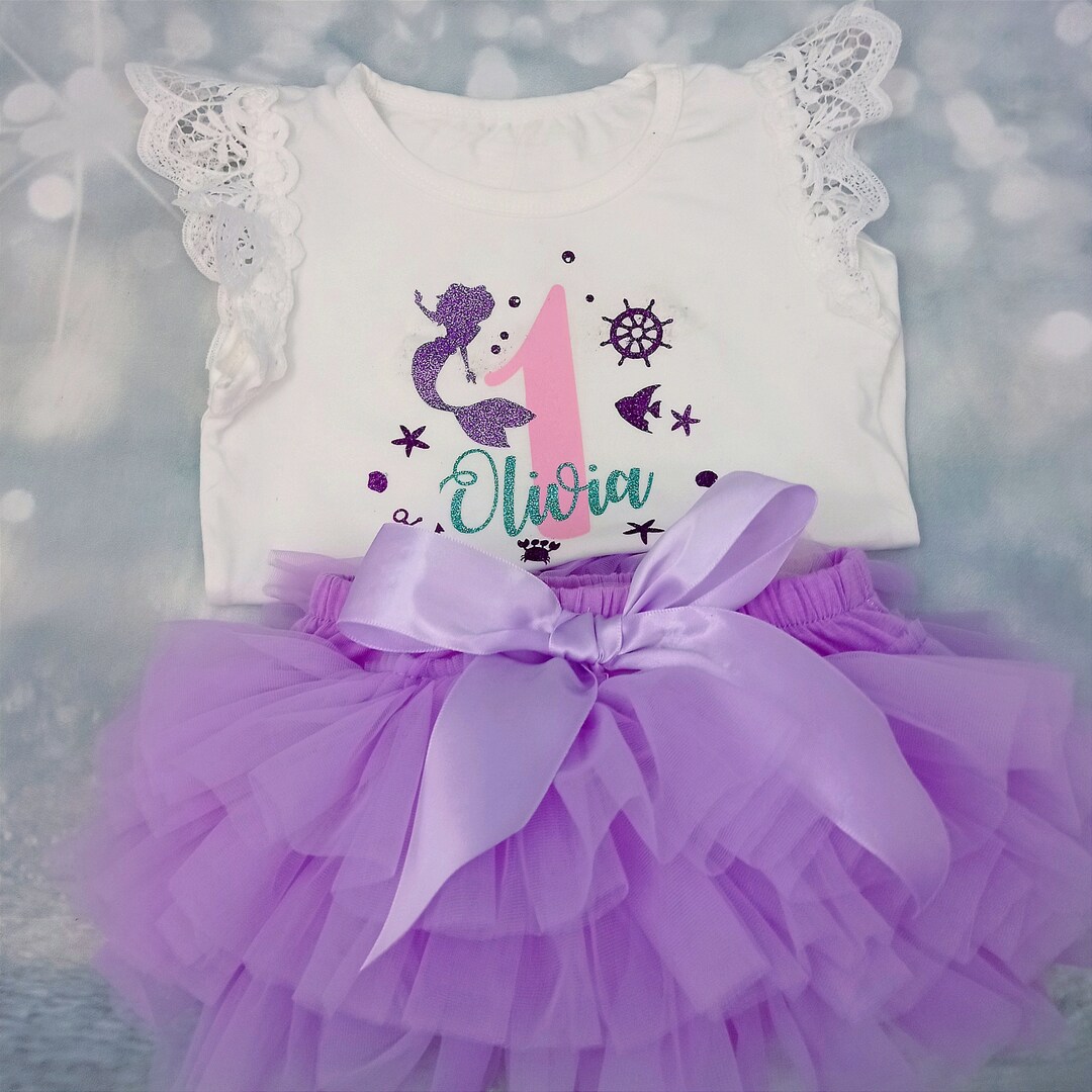 Baby Girl Mermaid First 1st Birthday Outfit Dress Mermaid Cake Smash ...