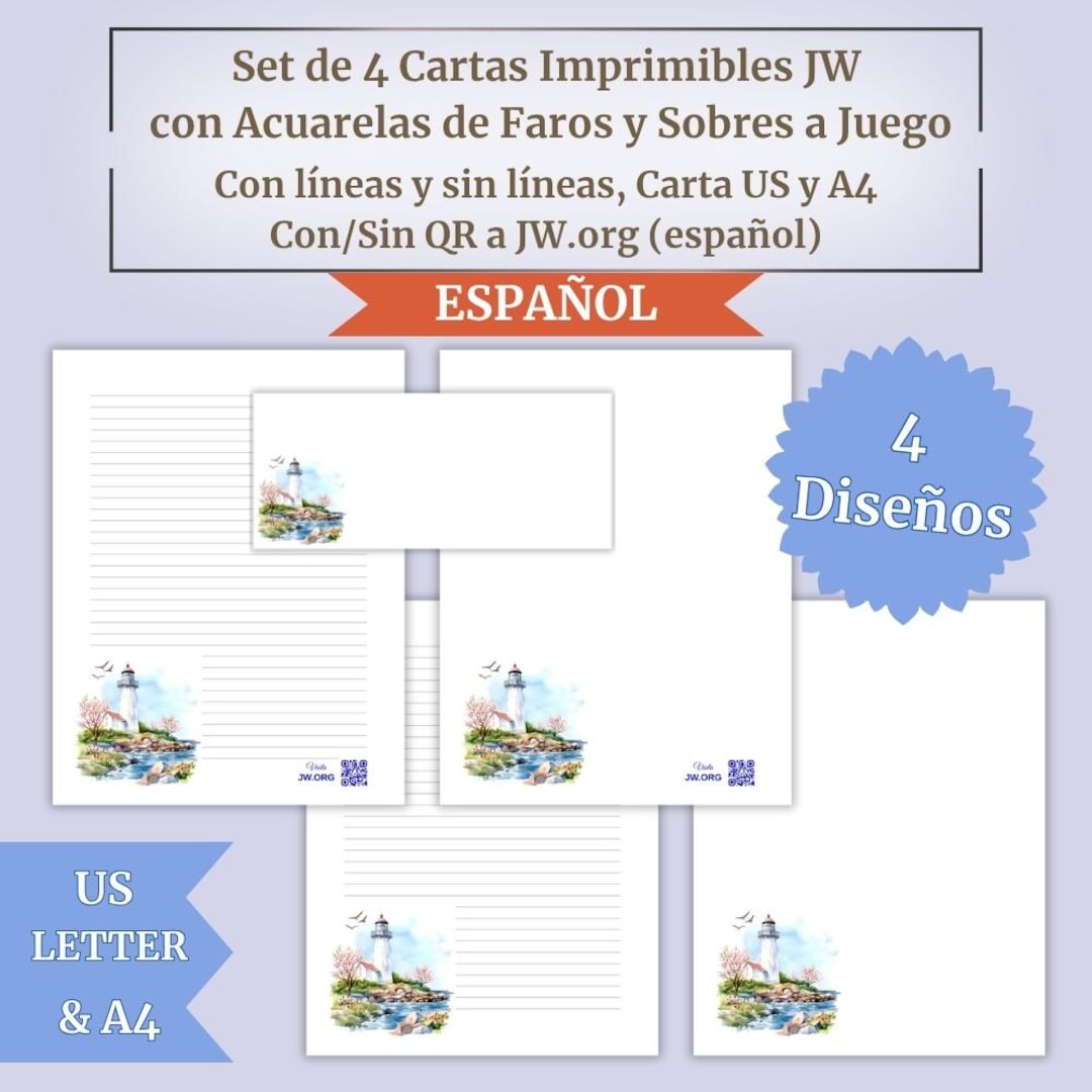 Set of 4 JW Printable Cards – Watercolors and Games | With Lines and ...