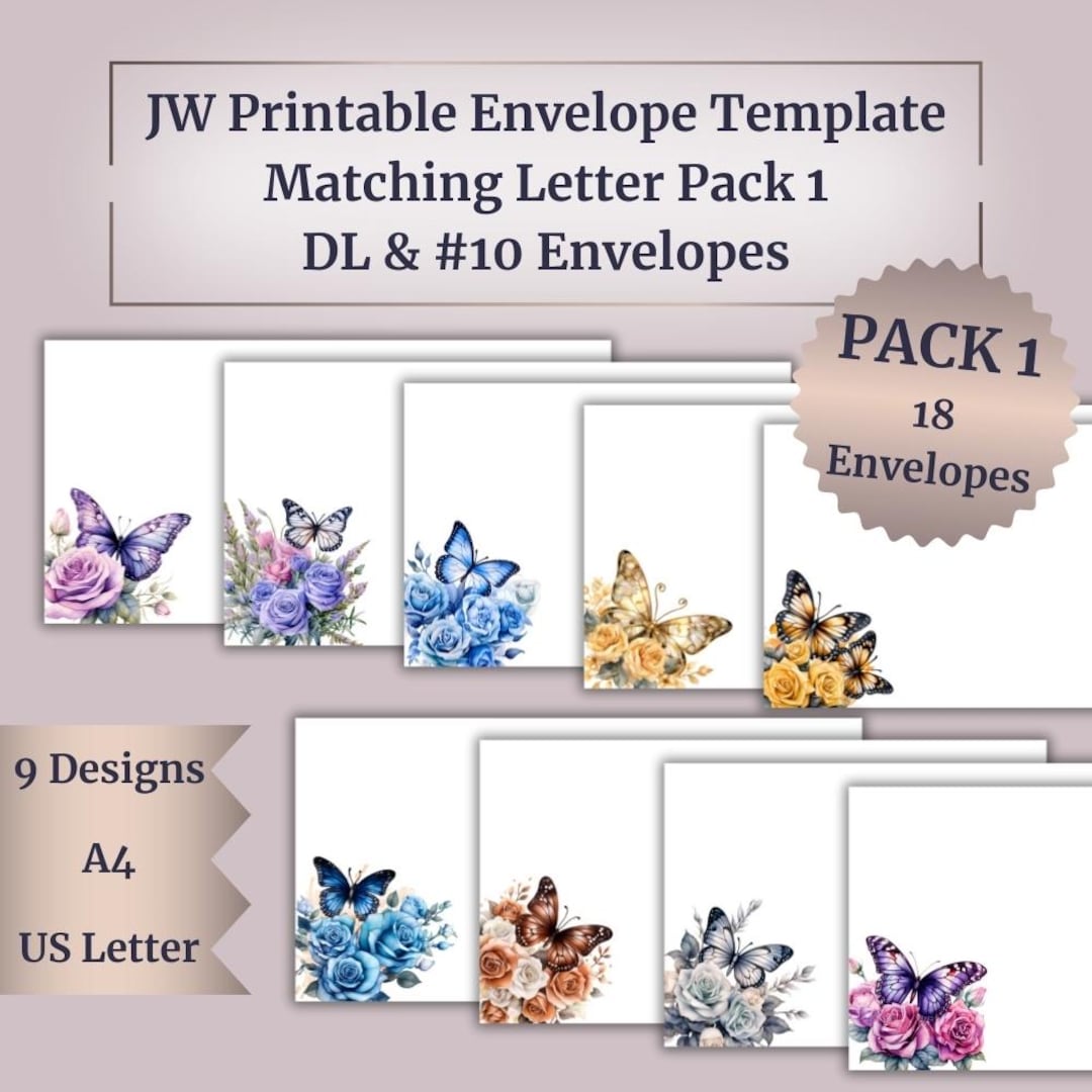 JW Printable Envelope Template – 9 Designs - Matching Letter Pack 1 ...