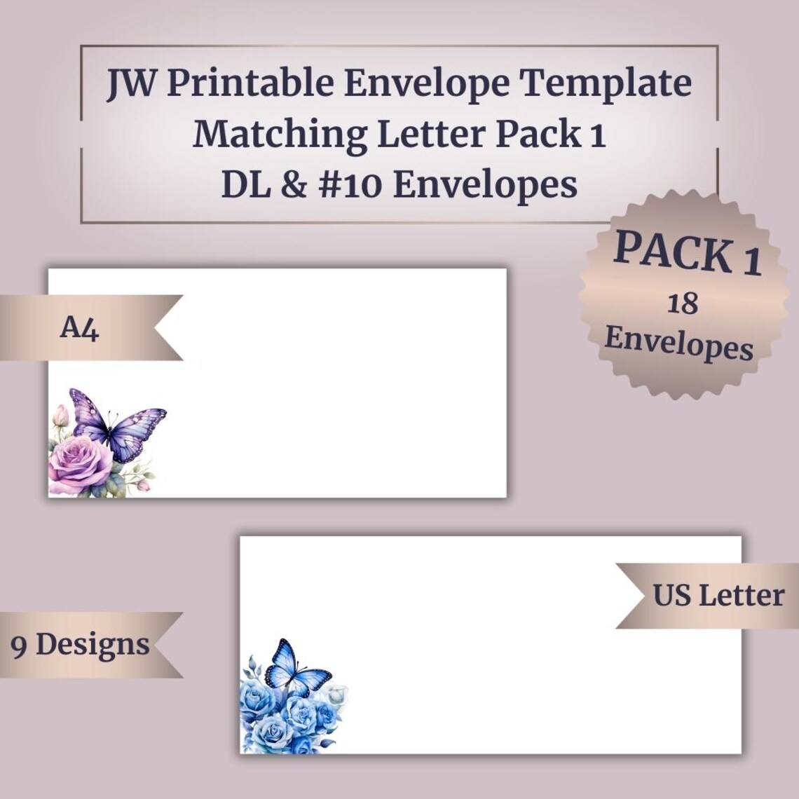 JW Printable Envelope Template – 9 Designs - Matching Letter Pack 1 ...