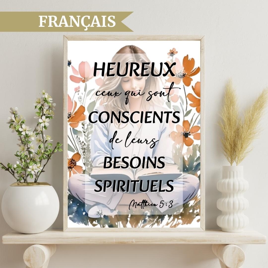 JW Yearbook Text 2026 Matthew 5:3 Wall Art, Meditative Woman Floral ...
