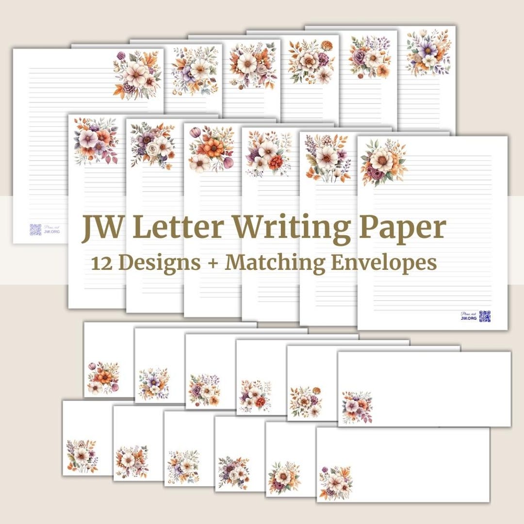 JW Letter Writing Stationery Set | Sunset Fall Flowers | 12 Designs ...