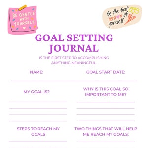 Goal Setting Worksheet, Goal Setting Journal, Goal Setting Document ...