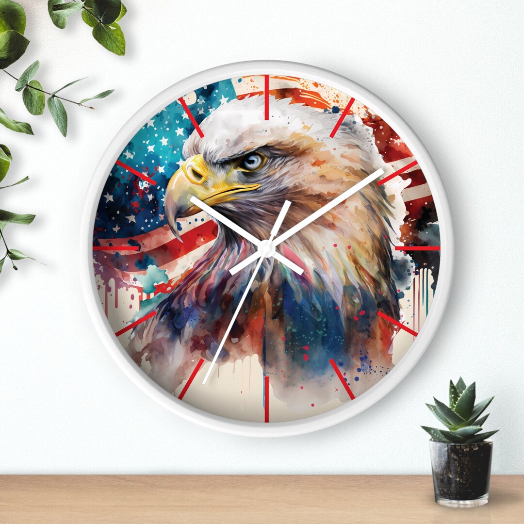 Patriotic Eagle Wall Clock, Eagle Clock, Patriotic Gift, American Eagle ...