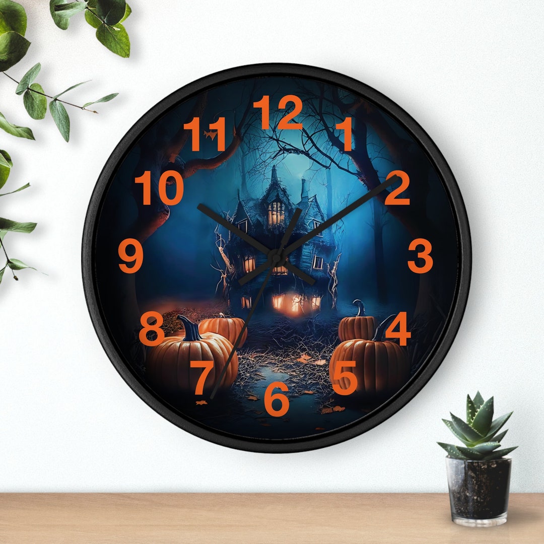 Spooky Halloween Wall Clock - Haunted House Decor Eerie Halloween Wall ...