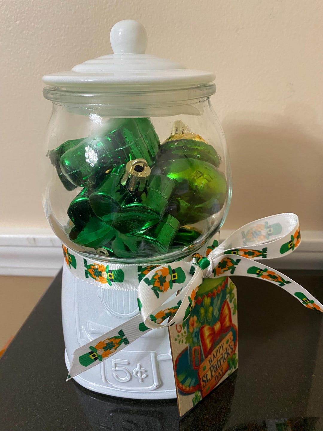 St Patrick's Day Glass Gumball Jar Machine Canister Gum Ball Decor ...