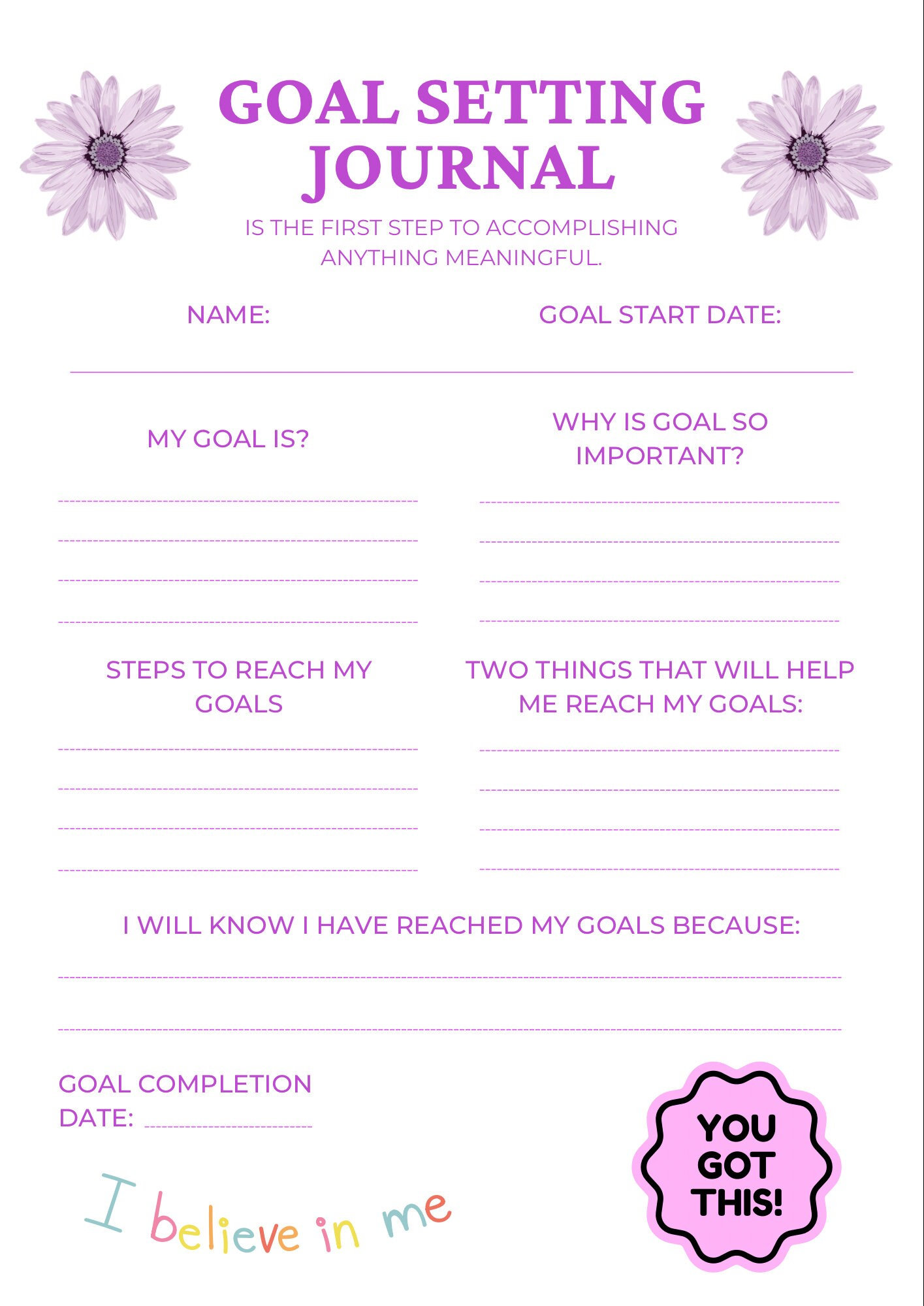 Goal Setting Worksheet, Goal Setting Journal, Goal Setting Document ...