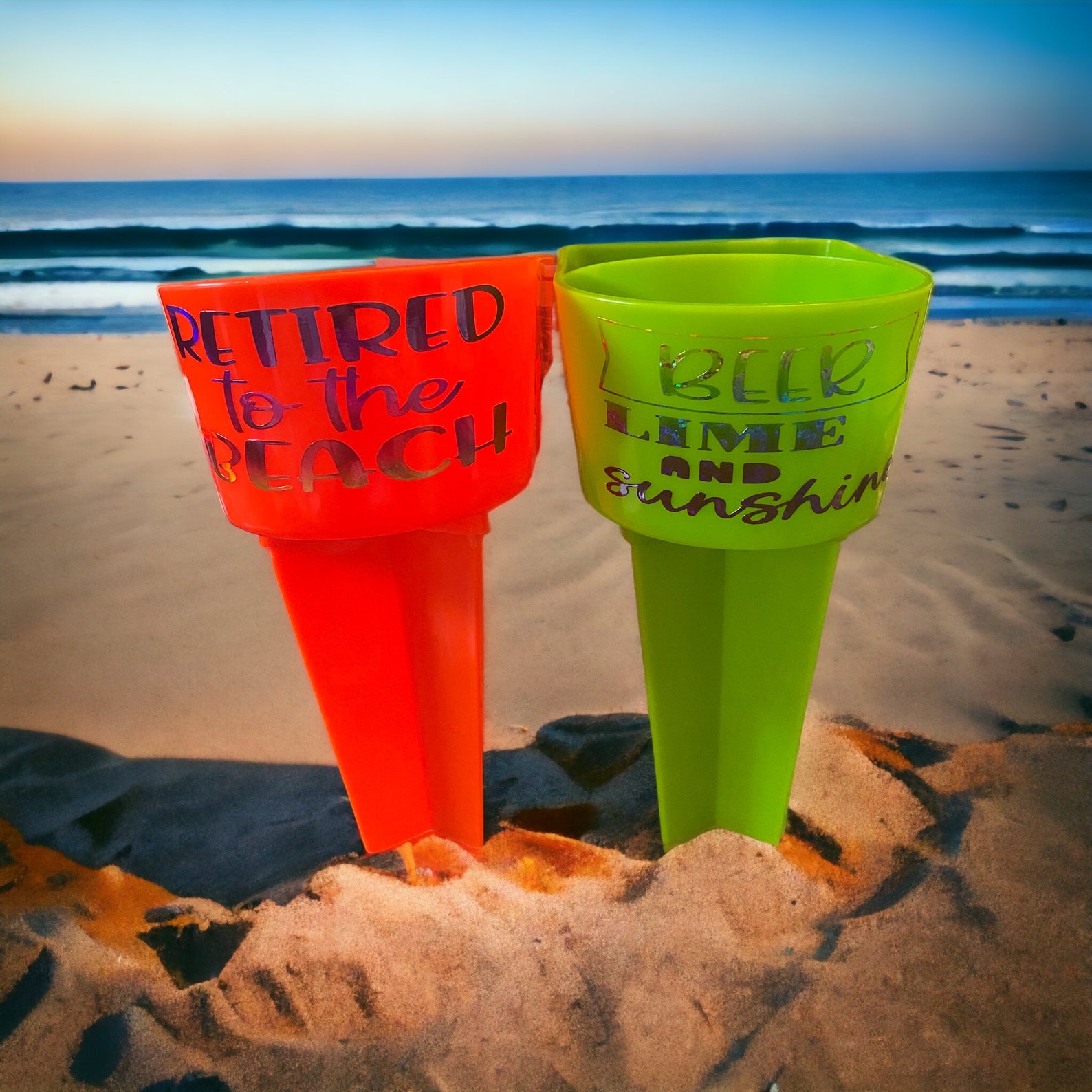 Beach Cup and Phone Holder, Drink Sand, Personalized Birthday, Bride ...