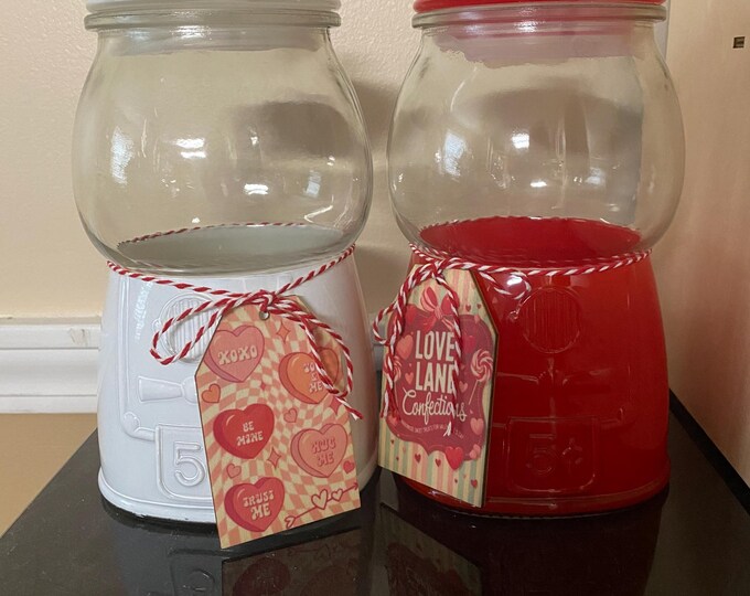 Valentine Glass Gumball Jar Machine Canister Gum Ball Decor Valentine's ...
