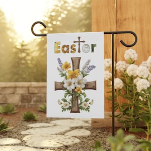 Easter Garden Flag, Cross Outdoor Decor, Easter Home Decor, Easter ...