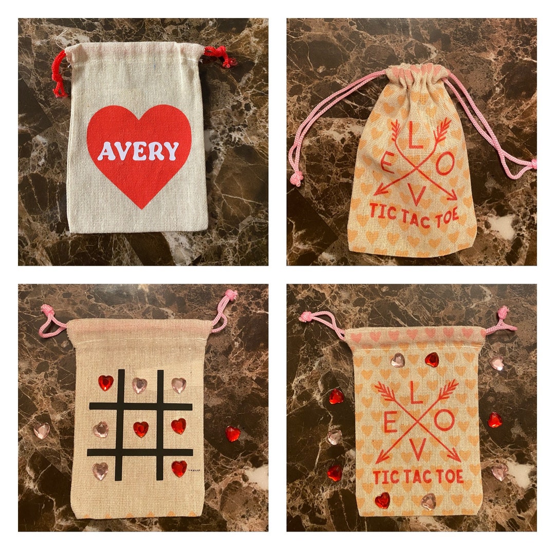 Personalized Travel Tic Tac Toe Bag, Heart Treat Bag, Valentines Day ...