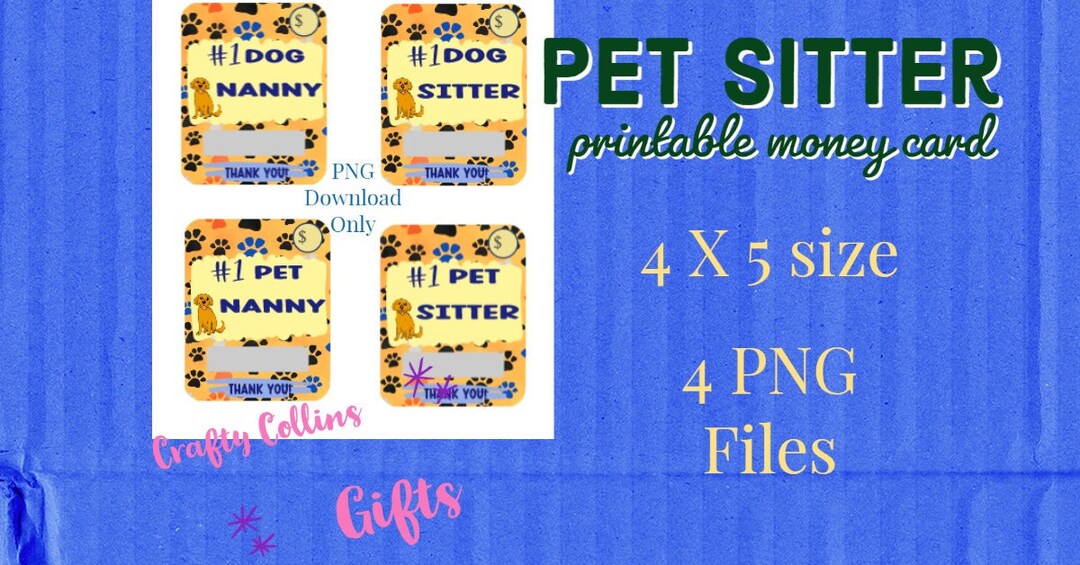 Pet Sitter Money Card PNG Designs Bundle | Money Holder Printable - Etsy