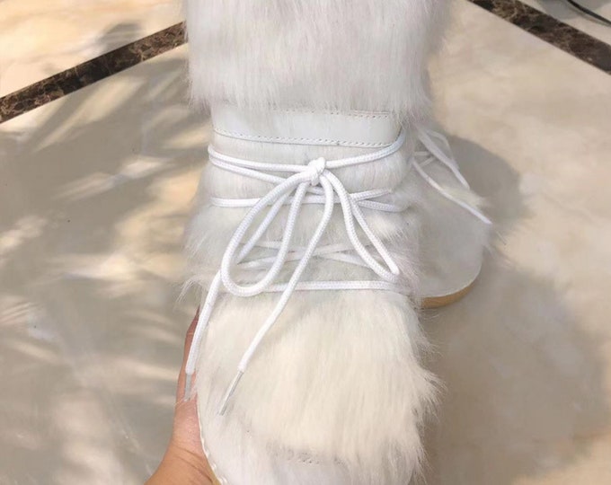 White Goat Fur Knee Yeti Fur Boots Winter High Fur Boots - Etsy