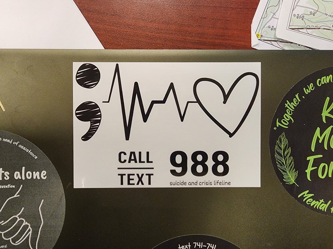 Heartbeat/ Semicolon/ 988 STICKER Mental Health/ Suicide Awareness/ Suicide Prevention - Etsy