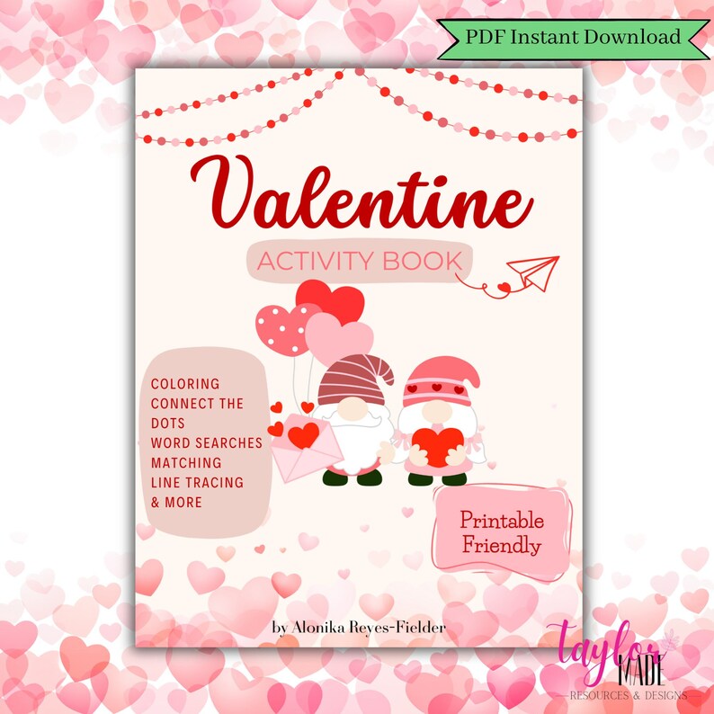 Valentine's Day Activity Book | Kids Coloring, Word Search (PDF Pattern ...