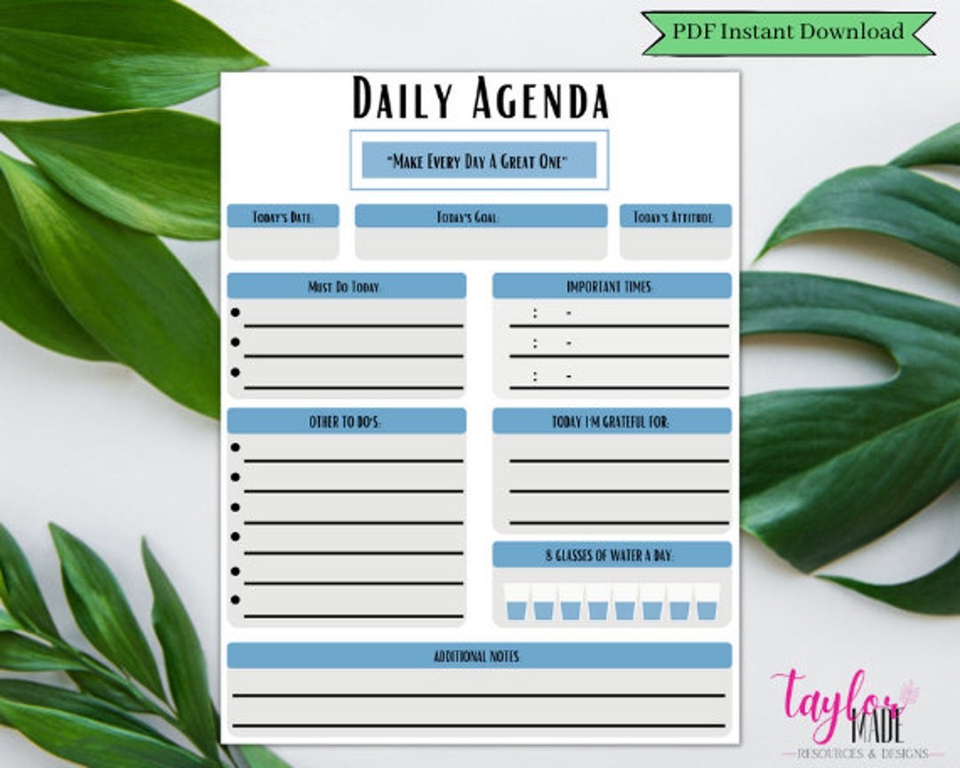 Daily Agenda|planner|template|digital Download| Printable PDF ...