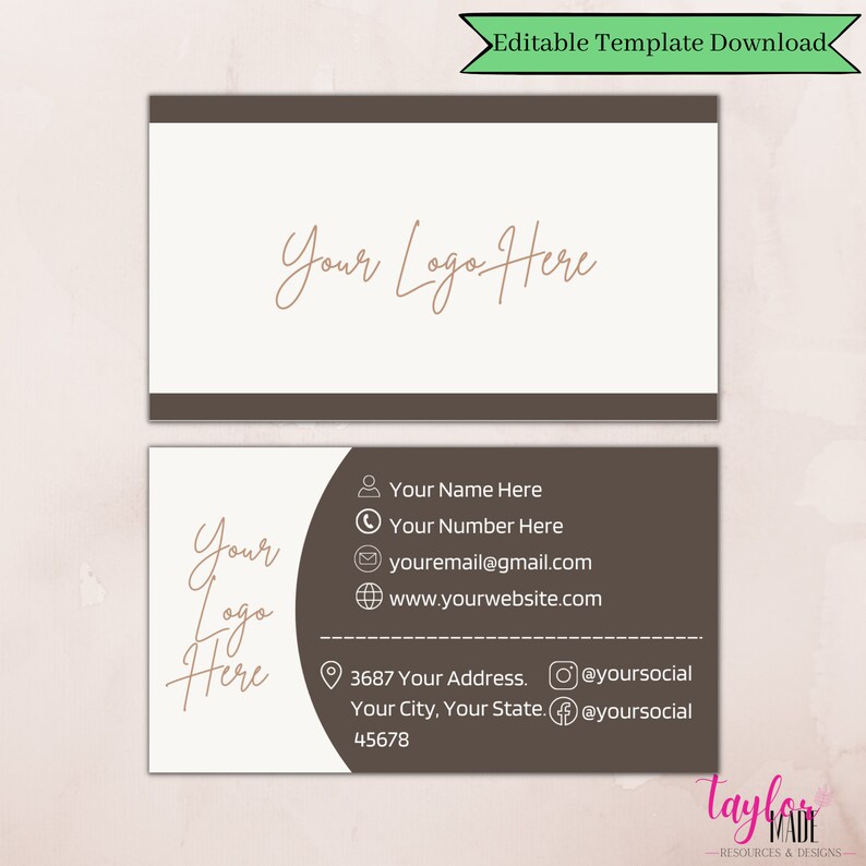 Neutral Business Card Elegant Business Card Editable Diy-template ...