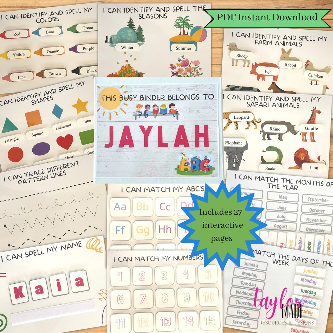 Toddler Preschool and Kindergarten Busy Binder Busy Book Learning ...