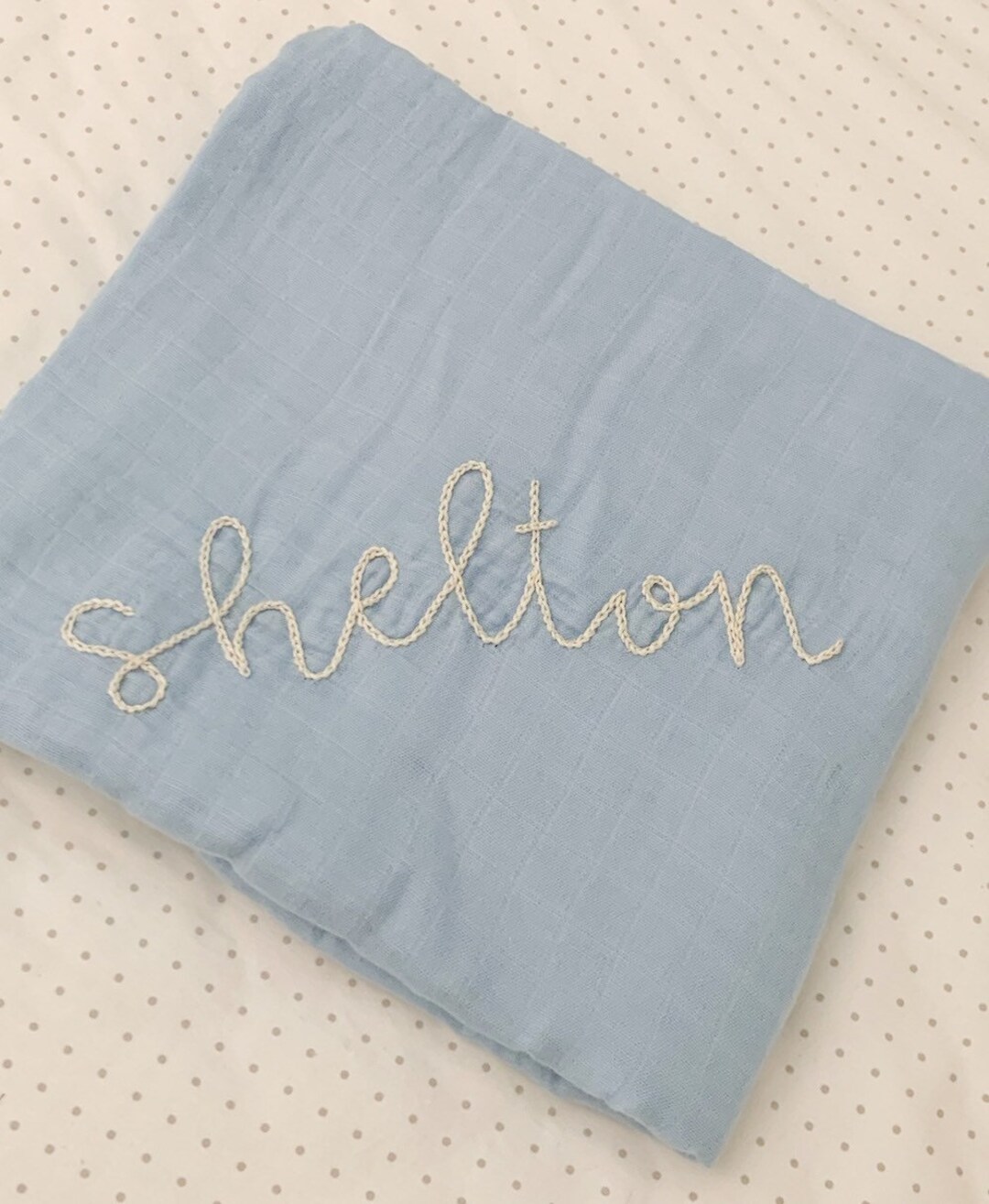 Baby Blue Swaddle // Hand Embroidered Baby Swaddle // Name Announcement ...