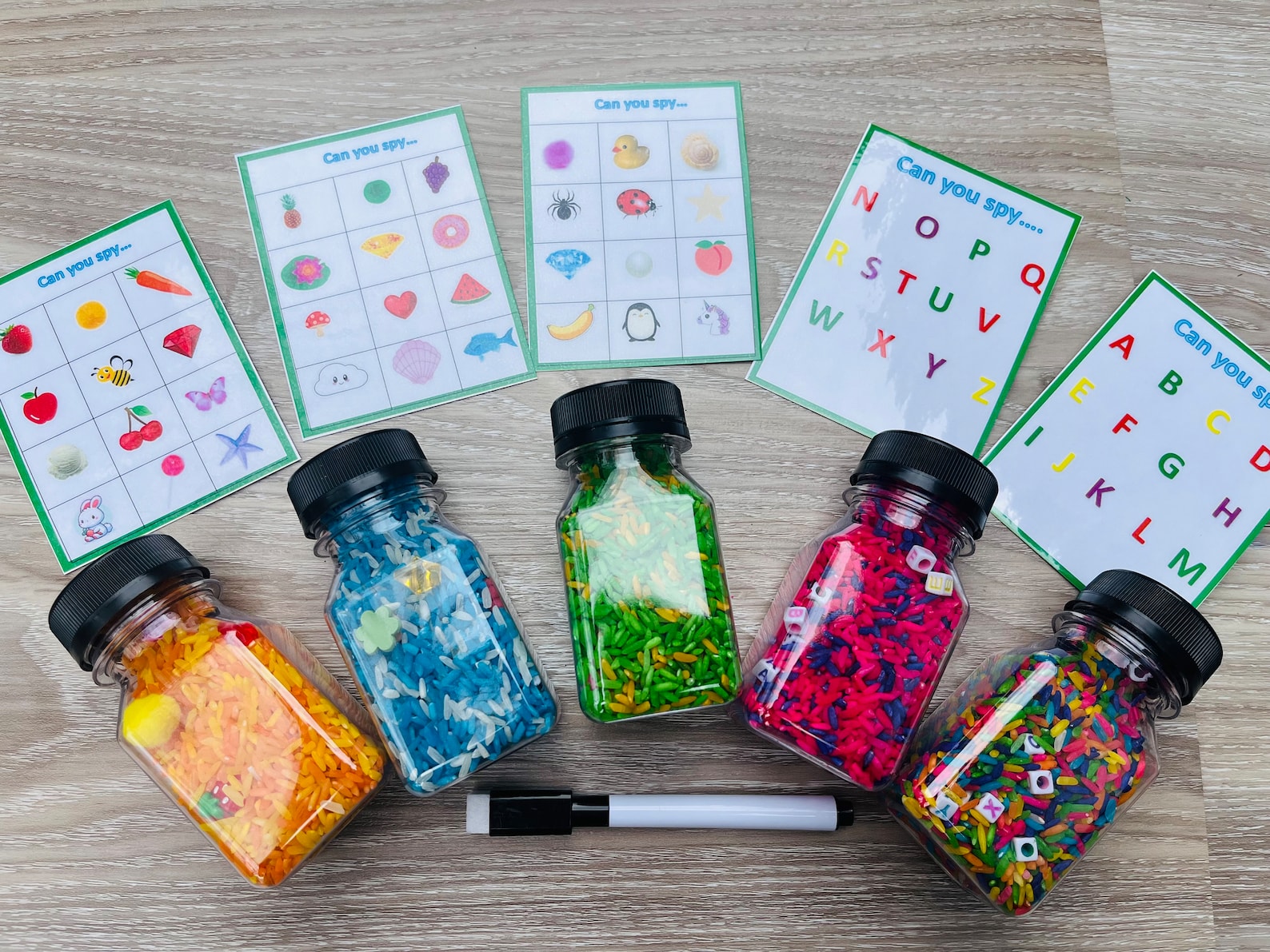 Sensory I Spy Bottles/montessori/set of 5 Cute Sensory Bottles/spring ...