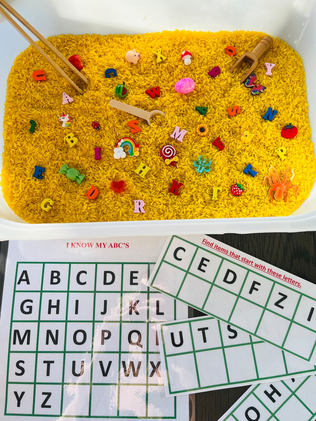 ABC Sensory Bin: Montessori Learning Kit With Wooden Letters - Etsy