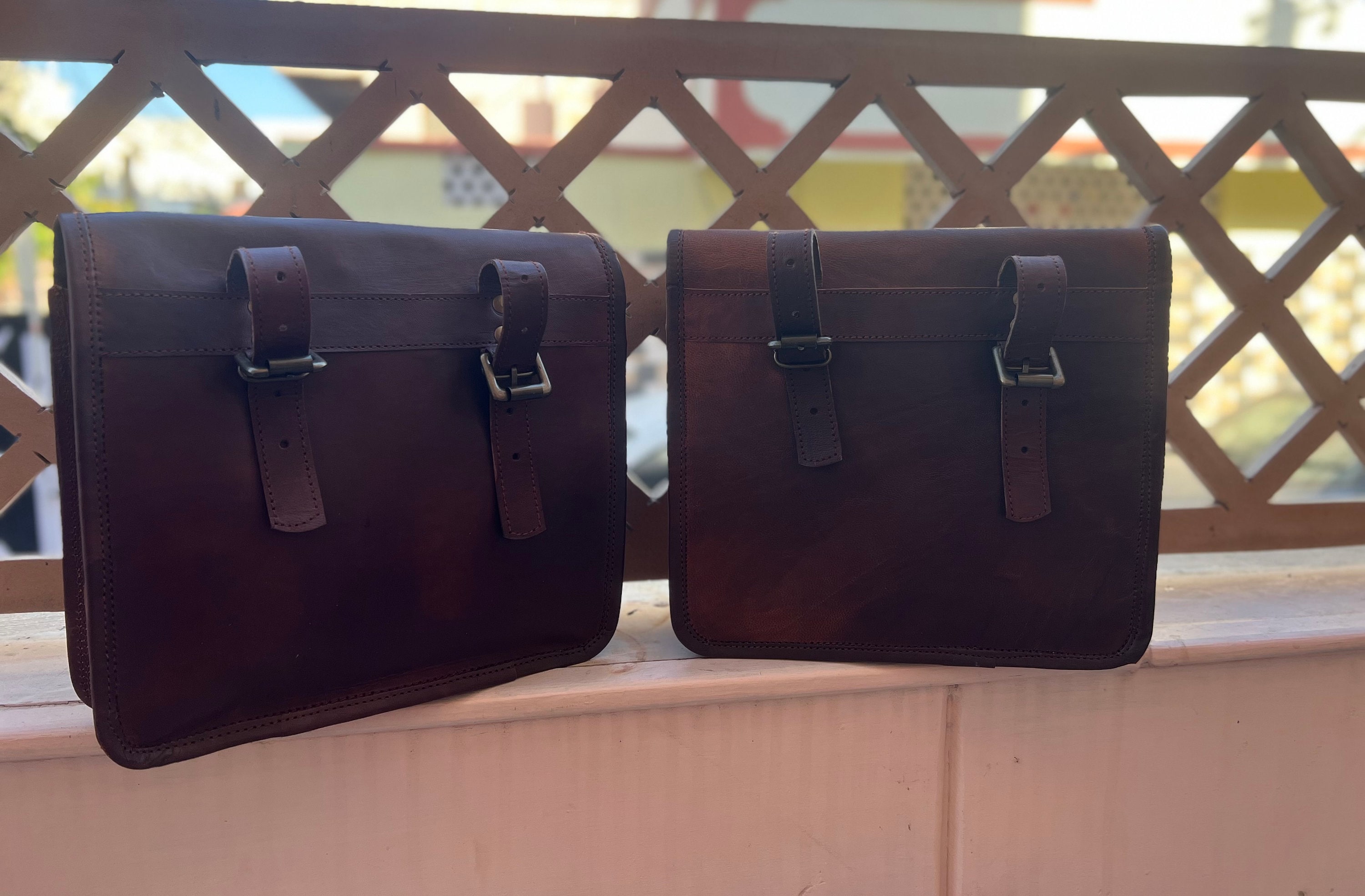 Leather Motorcycle Bag Brown Saddle Bag Pannier Bicycle Bag Bike Bag ...