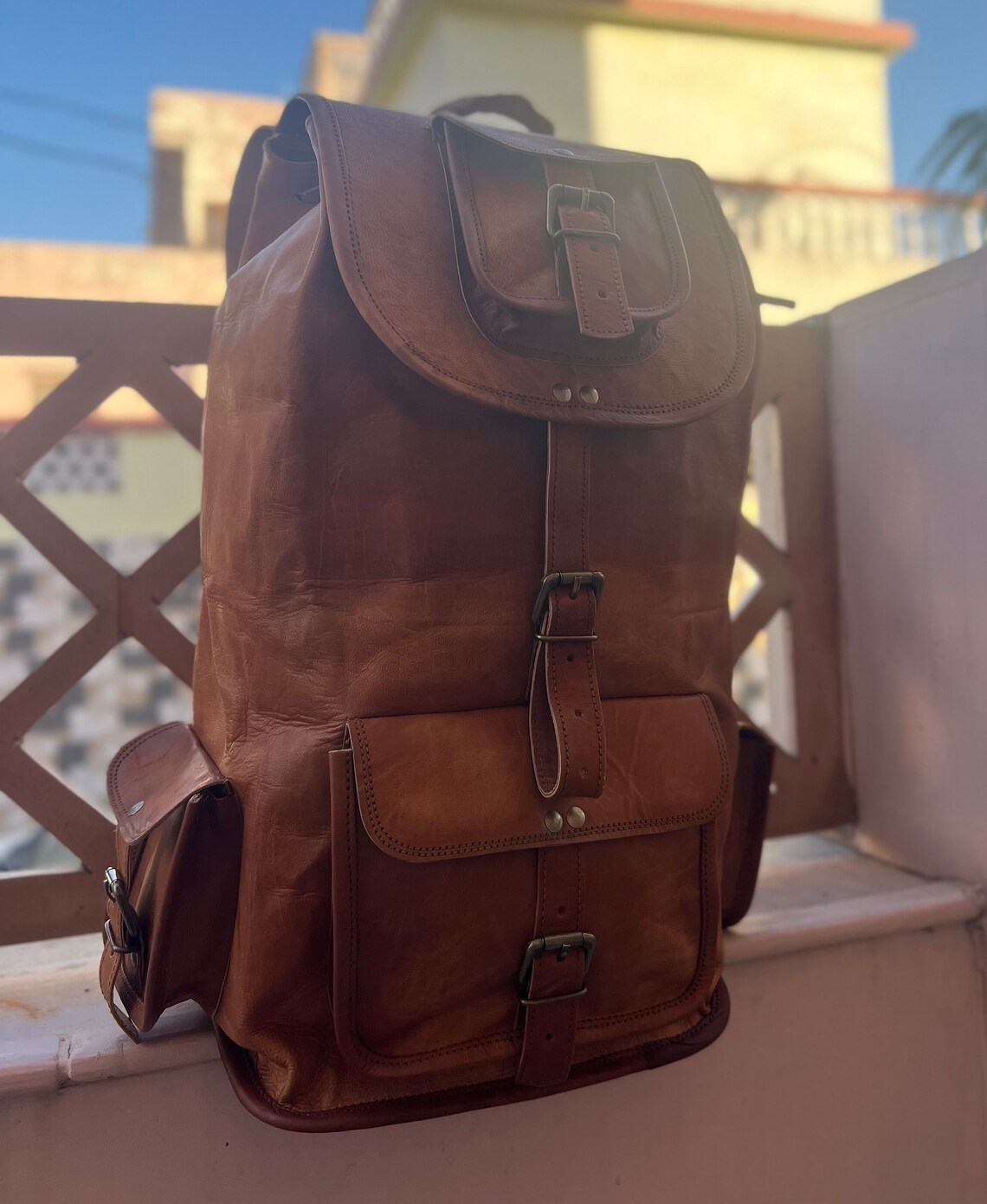 Handmade Goat Leather Backpack: Brown Travel Rucksack - Etsy