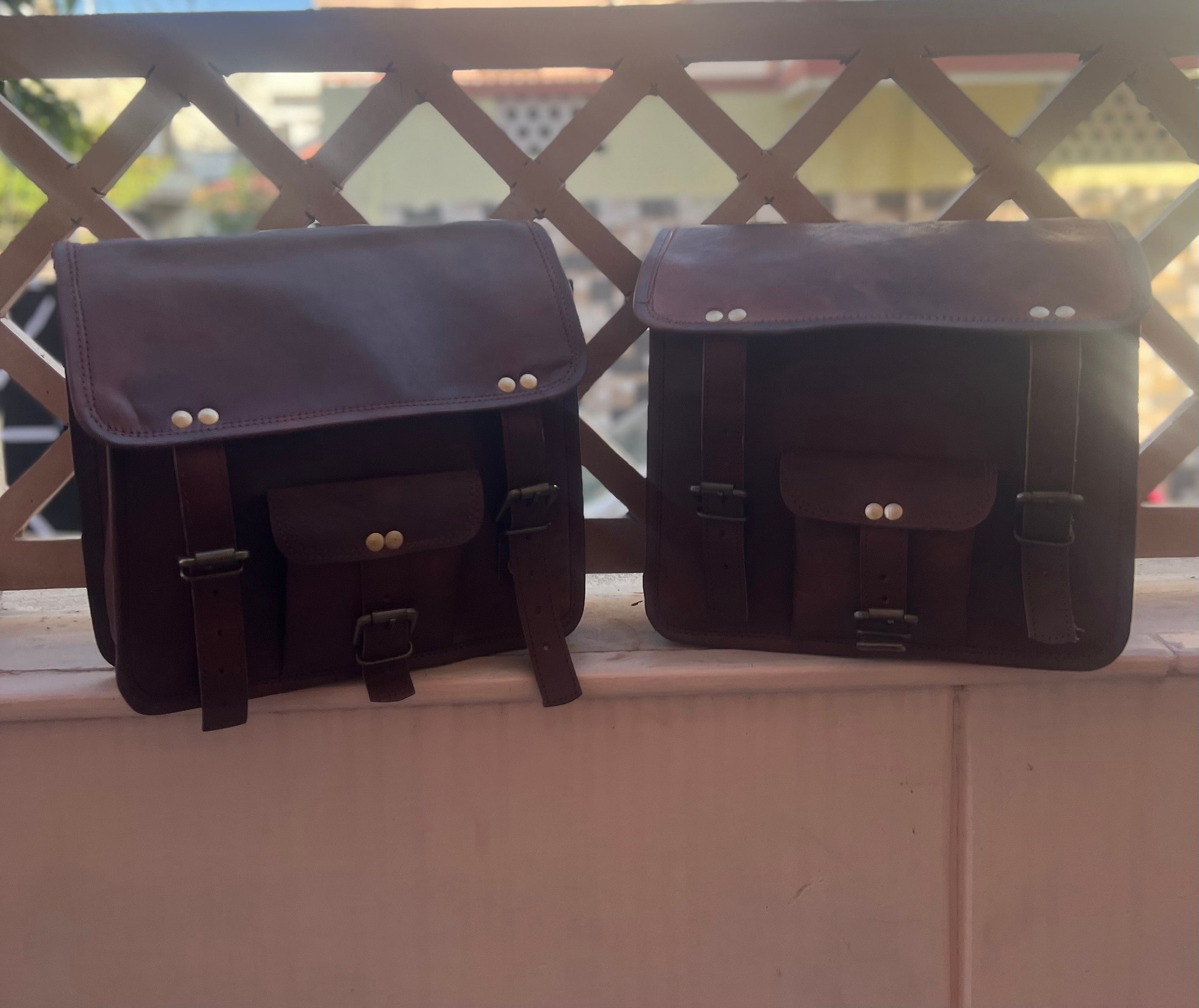 Handmade Leather Motorcycle Saddle Bag Set: Brown Pannier Barrel Bags ...