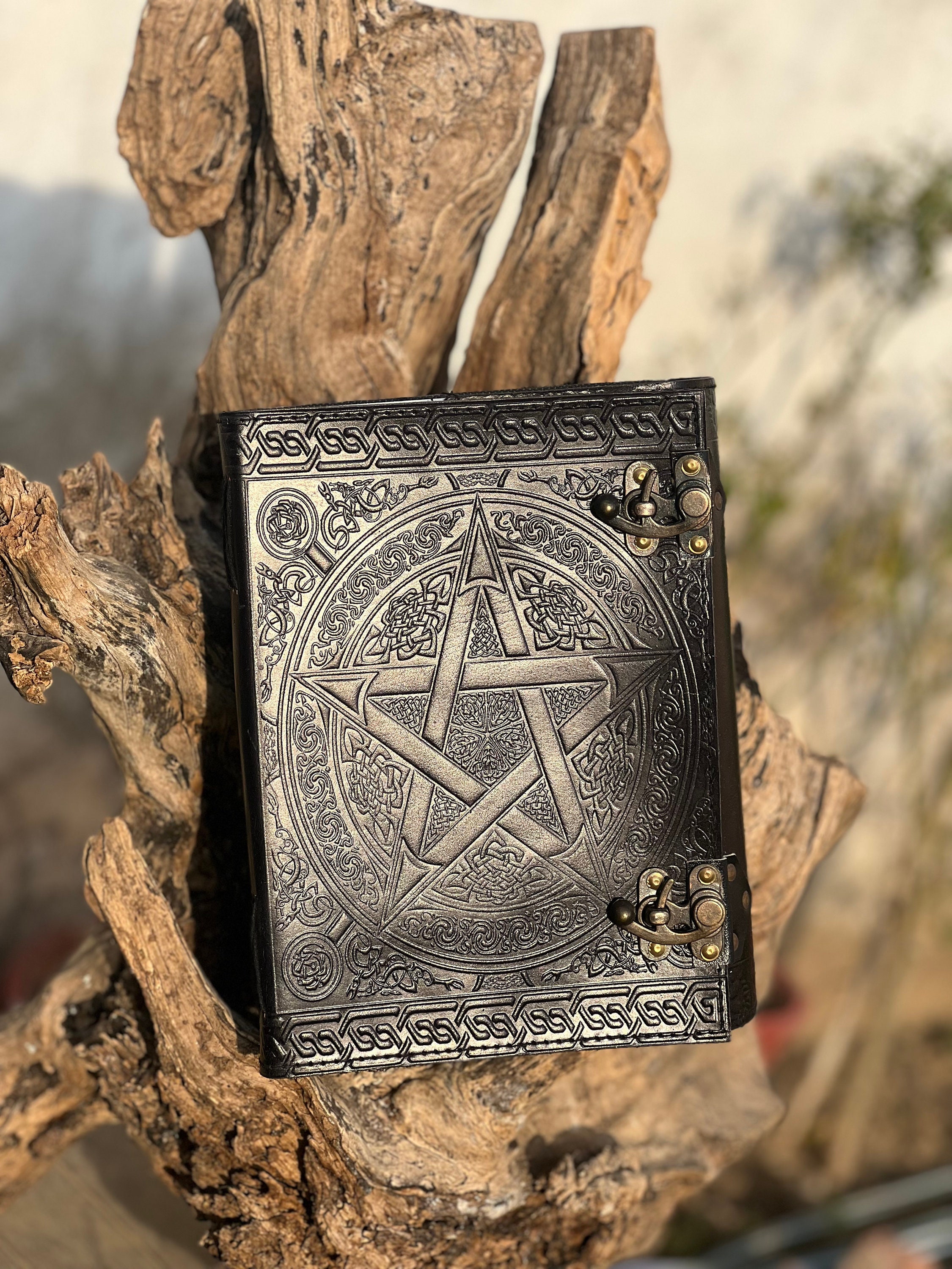 Fat Leather Journal, Extra Large Pentacle Black Leather Journal, Pentagram Journal, Book of ...