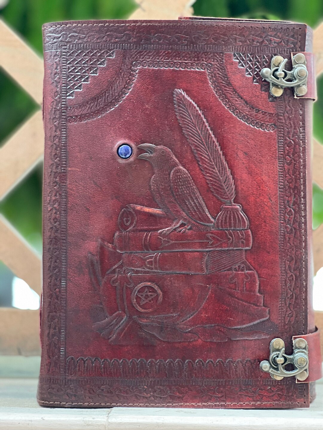 Embossed Leather Journal: Crow With Blue Stone, 600 Pages - Etsy