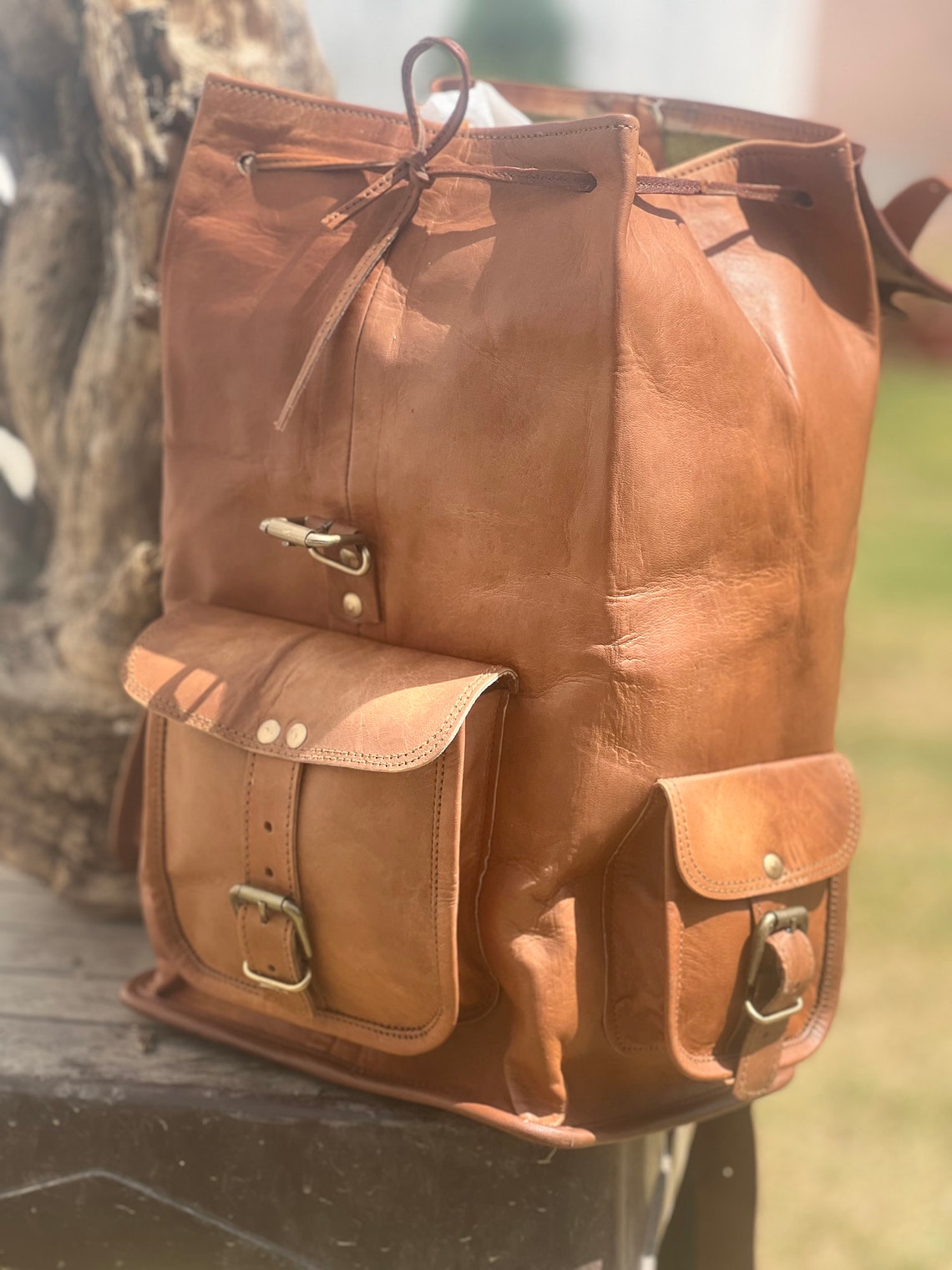 Personalized Genuine Goat Leather Large Men's Vintage Backpack Travel ...