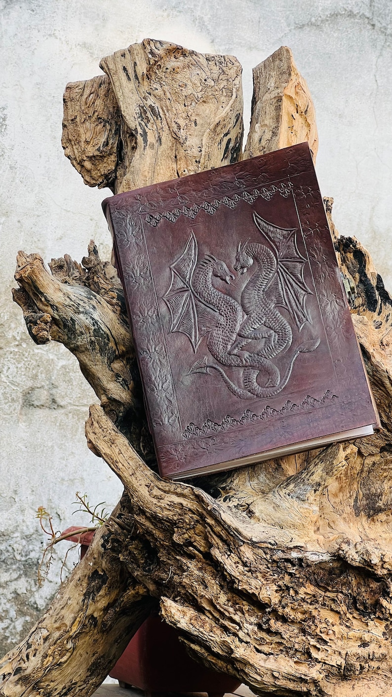 New Double Dragon Leather Journal antique of Your Choice Brass Clasp ...