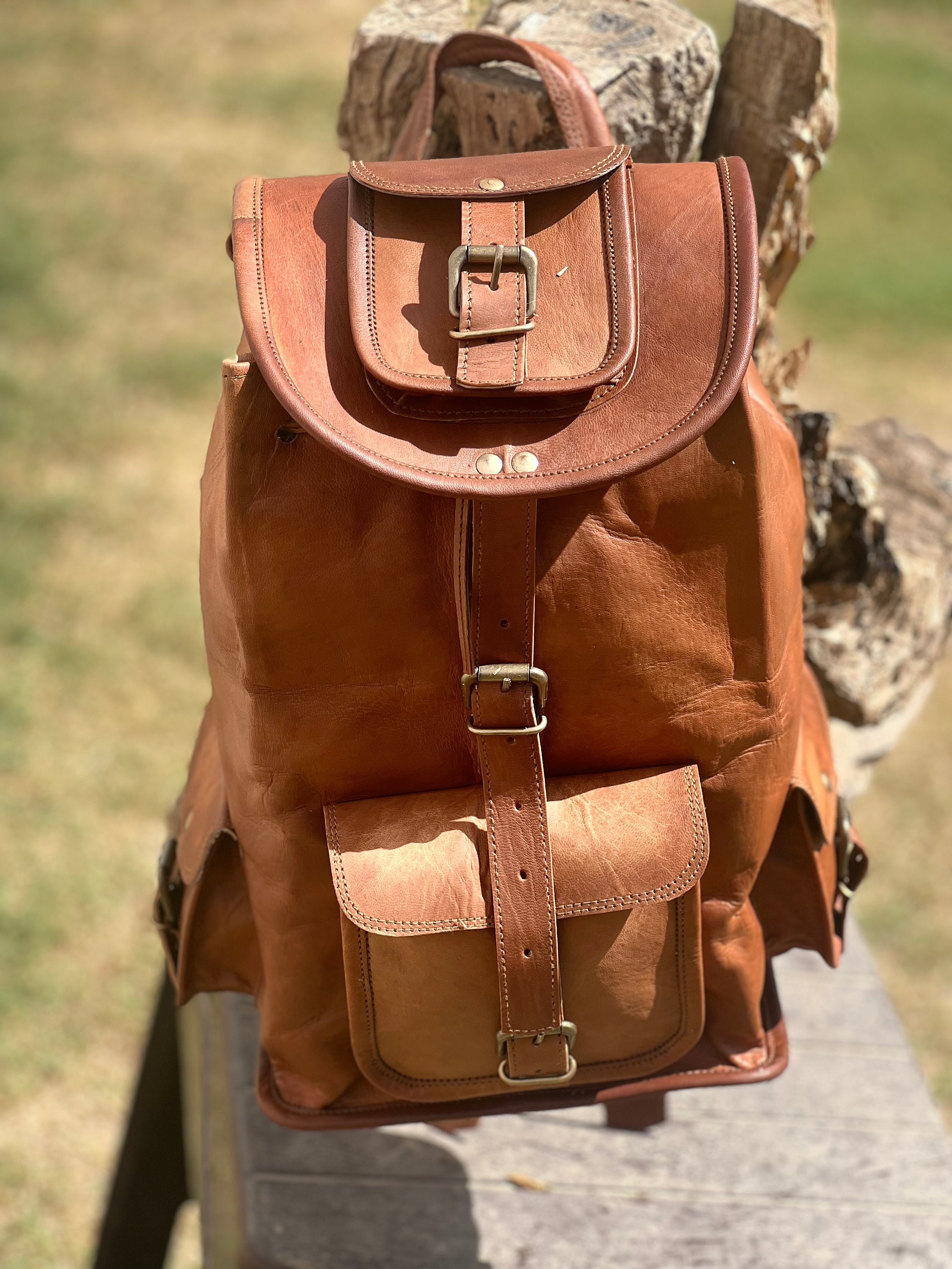 Personalized Genuine Goat Leather Large Men's Vintage Backpack Travel ...